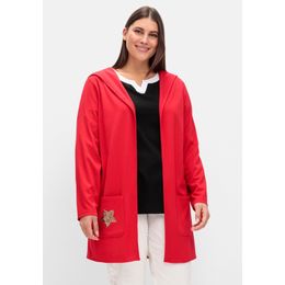 sheego Gro&szlig;e Gr&ouml;&szlig;en Shirtjacke mit Pailletten-Schriftzug hinten, rot, Gr&ouml;&szlig;e 44 - Damen