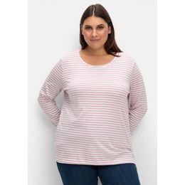 sheego Gro&szlig;e Gr&ouml;&szlig;en Streifenshirt aus Single-Jersey, ros&eacute;-ecru-geringelt, Gr&ouml;&szlig;e 44 - Damen