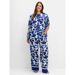 sheego Gro&szlig;e Gr&ouml;&szlig;en Hose weit, mit Blumenprint, kobalt-gemustert, Gr&ouml;&szlig;e 54 - Damen