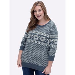 sheego Gro&szlig;e Gr&ouml;&szlig;en Jacquard-Pullover im Norwegerstil, rauchblau-champagner-gemustert, Gr&ouml;&szlig;e 52 - Damen