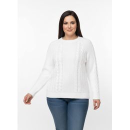 sheego Gro&szlig;e Gr&ouml;&szlig;en Strickpullover im Mustermix, ecru, Gr&ouml;&szlig;e 48 - Damen