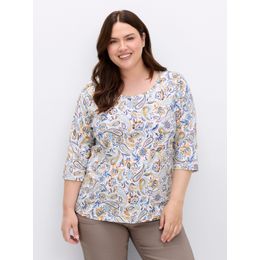 sheego Gro&szlig;e Gr&ouml;&szlig;en Print-Shirt mit 3/4-&Auml;rmeln, ocker-jeansblau-bedruckt, Gr&ouml;&szlig;e 46 - Damen
