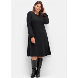 sheego Gro&szlig;e Gr&ouml;&szlig;en Jerseykleid mit elastischen B&uuml;ndchen, schwarz, Gr&ouml;&szlig;e 44 - Damen