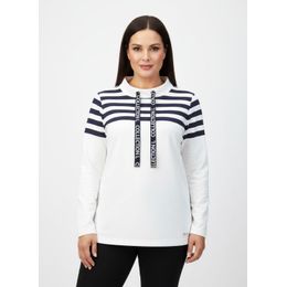 sheego Gro&szlig;e Gr&ouml;&szlig;en Sweatshirt mit hohem Stehkragen, ecru-marine, Gr&ouml;&szlig;e 44 - Damen