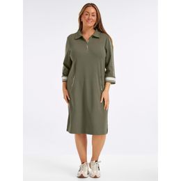sheego Gro&szlig;e Gr&ouml;&szlig;en Polokleid im hochwertigen Modal-Mix, khaki-wei&szlig;, Gr&ouml;&szlig;e 50 - Damen