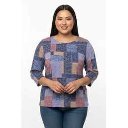 sheego Gro&szlig;e Gr&ouml;&szlig;en 3/4-Arm-Shirt in Patch-Optik, royalblau-erika-bedruckt, Gr&ouml;&szlig;e 56 - Damen