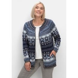 sheego Gro&szlig;e Gr&ouml;&szlig;en Jacquardstrickjacke im Norwegermuster, marine-bleu-gemustert, Gr&ouml;&szlig;e 48 - Damen