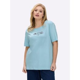 sheego Gro&szlig;e Gr&ouml;&szlig;en Kurzarmshirt mit Muschel-Druck, hellblau, Gr&ouml;&szlig;e 52 - Damen
