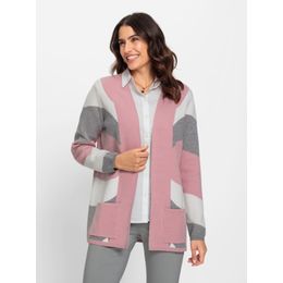 WITT Damen Jacquardstrickjacke in offener Longform, hortensie-steingrau-gemustert, Gr&ouml;&szlig;e 36