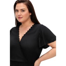 sheego by Joe Browns Damen Maxikleid in Wickeloptik, mit Stufenvolant, schwarz, Gr&ouml;&szlig;e 56