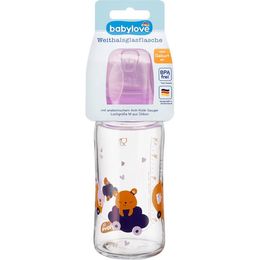 Babyflasche Weithals aus Glas, lila, von Geburt an, 240 ml babylove