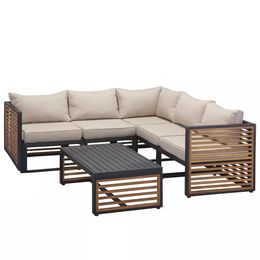 Lounge-Set 'Livia' braun/beige 6-teilig