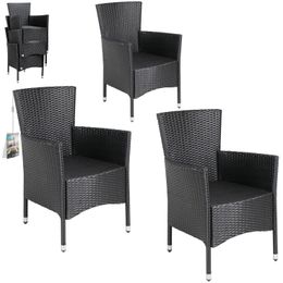 Casaria Polyrattan Gartenstuhl 3er-Set Schwarz stapelbar