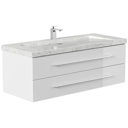 Posseik Badm&ouml;bel Marmor Carrara White YAMO 130 cm 1 Hahnloch SoftClose in versch. Ausf&uuml;hrungen