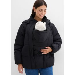 bonprix 3-in-1-Umstands-Pufferjacke mit Trageeinsatz wasserabweisend, schwarz, Gr.52, Funktionale Pufferjacke mit Babytrageeinsatz