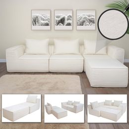 L-Sofa MCW-O54, Lounge-Couch mit Ottomane, erweiterbar modular rechts/links, Stoff/Textil 63x270x190cm ~ creme