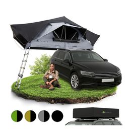 Juskys Autodachzelt Lago 140 x 240 cm - LED-Beleuchtung & Leiter - Schwarz / Grau