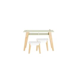 sobuy Kindertisch mit 2 Hockern und Stauraum Gr&uuml;n 80x48x51cm Nordisch