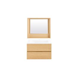 sobuy Badm&ouml;bel-Set mit Spiegel und 2 Schubladen Holzfarbe 80x50x15cm Minimalistisch