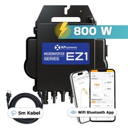 AP Systems Mikro-Wechselrichter 800 W EZ1-M-EU f&uuml;r Balkonkraftwerk, IP67 wetterfest, Plug-&-Play Installation, 2 MPPT, Bluetooth & WIFI, inkl. 5 m Anschlusskabel Micro Inverter