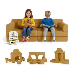 Juskys Kinder Spielsofa Kayo - Gelb, baubare Stapelsteine f&uuml;r Kinder, pflegeleichte Kindercouch aus Cord