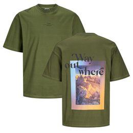 Jack & Jones Herren Gro&szlig;e Gr&ouml;&szlig;en | Jack&Jones T-Shirt mit Print auf Vorder- und R&uuml;ckseite Farbe oliv Gr&ouml;&szlig;e: 3XL
