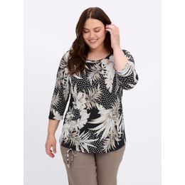 sheego Gro&szlig;e Gr&ouml;&szlig;en Print-Shirt mit raffbarem Tunnelzug, schwarz-sesam-bedruckt, Gr&ouml;&szlig;e 52 - Damen