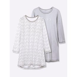 w&auml;schepur sheego Gro&szlig;e Gr&ouml;&szlig;en Langarm Sleepshirts, grau + grau-gestreift, Gr&ouml;&szlig;e 48/50 - Damen