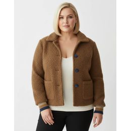 sheego Gro&szlig;e Gr&ouml;&szlig;en Boucl&eacute;jacke mit gestreiften &Auml;rmel-B&uuml;ndchen, cognac, Gr&ouml;&szlig;e 54 - Damen