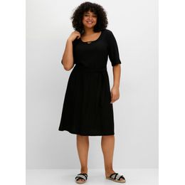sheego Gro&szlig;e Gr&ouml;&szlig;en Jerseykleid mit Bindeg&uuml;rtel, schwarz, Gr&ouml;&szlig;e 58 - Damen