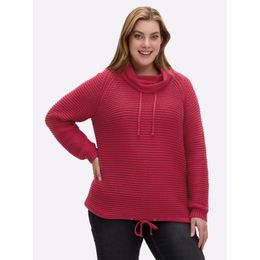 sheego Gro&szlig;e Gr&ouml;&szlig;en Rollkragenpullover mit Tunnelzug und Bindeband, himbeerrot, Gr&ouml;&szlig;e 52 - Damen