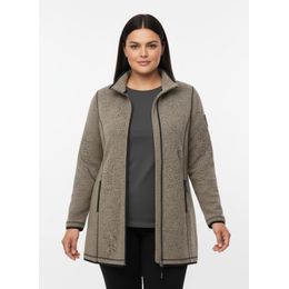 sheego Gro&szlig;e Gr&ouml;&szlig;en Strickfleecejacke in Longform, sesam-schwarz-gemustert, Gr&ouml;&szlig;e 52 - Damen
