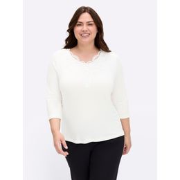 sheego Gro&szlig;e Gr&ouml;&szlig;en Spitzenshirt mit 3/4-&Auml;rmeln, ecru, Gr&ouml;&szlig;e 52 - Damen