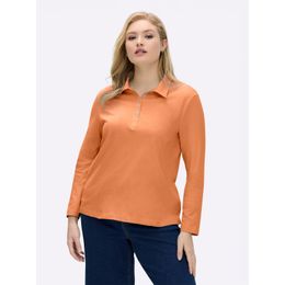 sheego Gro&szlig;e Gr&ouml;&szlig;en Langarm-Poloshirt in reiner Baumwoll-Qualit&auml;t, orange, Gr&ouml;&szlig;e 54 - Damen