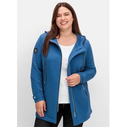 sheego Gro&szlig;e Gr&ouml;&szlig;en Shirtjacke in strukturierter Qualit&auml;t, kontrastfarbene Details, jeansblau, Gr&ouml;&szlig;e 46 - Damen