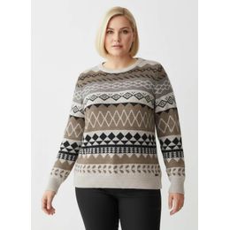 sheego Gro&szlig;e Gr&ouml;&szlig;en Langarm-Pullover mit Strick-Mustern, sesam-braun-gemustert, Gr&ouml;&szlig;e 52 - Damen