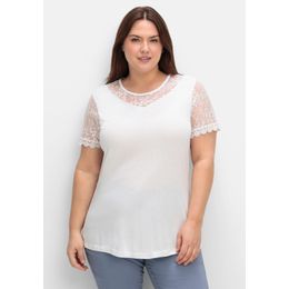 sheego Gro&szlig;e Gr&ouml;&szlig;en Spitzenshirt aus reiner Viskose, wei&szlig;, Gr&ouml;&szlig;e 48 - Damen
