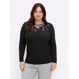 sheego Gro&szlig;e Gr&ouml;&szlig;en Langarmshirt mit transparentem T&uuml;ll-Einsatz, schwarz, Gr&ouml;&szlig;e 46 - Damen