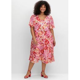 sheego by Joe Browns sheego Gro&szlig;e Gr&ouml;&szlig;en Chiffonkleid mit Blumendruck und Fl&uuml;gel&auml;rmeln, sorbet pink-gemustert, Gr&ouml;&szlig;e 48 - Damen