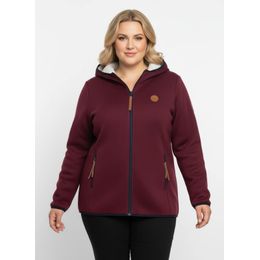 sheego Gro&szlig;e Gr&ouml;&szlig;en Strickfleece-Jacke mit Teddyfleece-Futter, dunkelrot, Gr&ouml;&szlig;e 52 - Damen