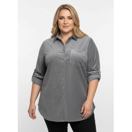 sheego Gro&szlig;e Gr&ouml;&szlig;en Longbluse mit krempelbaren &Auml;rmeln, steingrau, Gr&ouml;&szlig;e 54 - Damen
