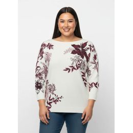 sheego Gro&szlig;e Gr&ouml;&szlig;en 3/4-Arm-Pullover mit U-Boot-Ausschnitt, ecru-burgund-bedruckt, Gr&ouml;&szlig;e 44 - Damen