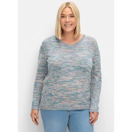 sheego Gro&szlig;e Gr&ouml;&szlig;en Langarm-Pullover aus Melange-Garn, mittelblau-flamingo-meliert, Gr&ouml;&szlig;e 48 - Damen