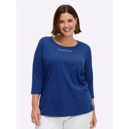 sheego Gro&szlig;e Gr&ouml;&szlig;en 3/4-Arm-Shirt mit Ziersteinchen, royalblau, Gr&ouml;&szlig;e 44 - Damen