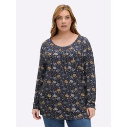 sheego Gro&szlig;e Gr&ouml;&szlig;en Print-Shirt aus Viskose-Stretch, marine-ocker-bedruckt, Gr&ouml;&szlig;e 44 - Damen