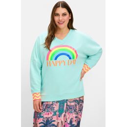 sheego loves miss goodlife sheego Gro&szlig;e Gr&ouml;&szlig;en Sweatshirt mit Frontdruck und Streifenb&uuml;ndchen, hellblau bedruckt, Gr&ouml;&szlig;e 48 - Damen