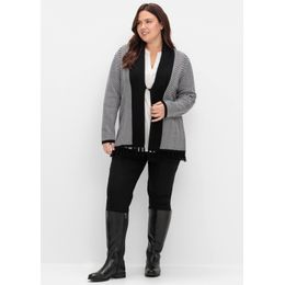 sheego Gro&szlig;e Gr&ouml;&szlig;en Strickjacke mit Fransen am Saum, schwarz-wei&szlig;, Gr&ouml;&szlig;e 52/54 - Damen