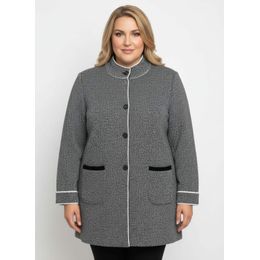 sheego Gro&szlig;e Gr&ouml;&szlig;en Jacquardstrickjacke mit Stehkragen, ecru-schwarz-meliert, Gr&ouml;&szlig;e 50 - Damen