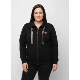 sheego Gro&szlig;e Gr&ouml;&szlig;en Sweatjacke mit Rippb&uuml;ndchen, schwarz, Gr&ouml;&szlig;e 52 - Damen