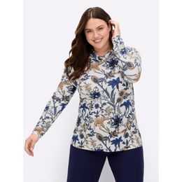 sheego Gro&szlig;e Gr&ouml;&szlig;en Print-Shirt mit halsfernem Rollkragen, ecru-royalblau-bedruckt, Gr&ouml;&szlig;e 48 - Damen